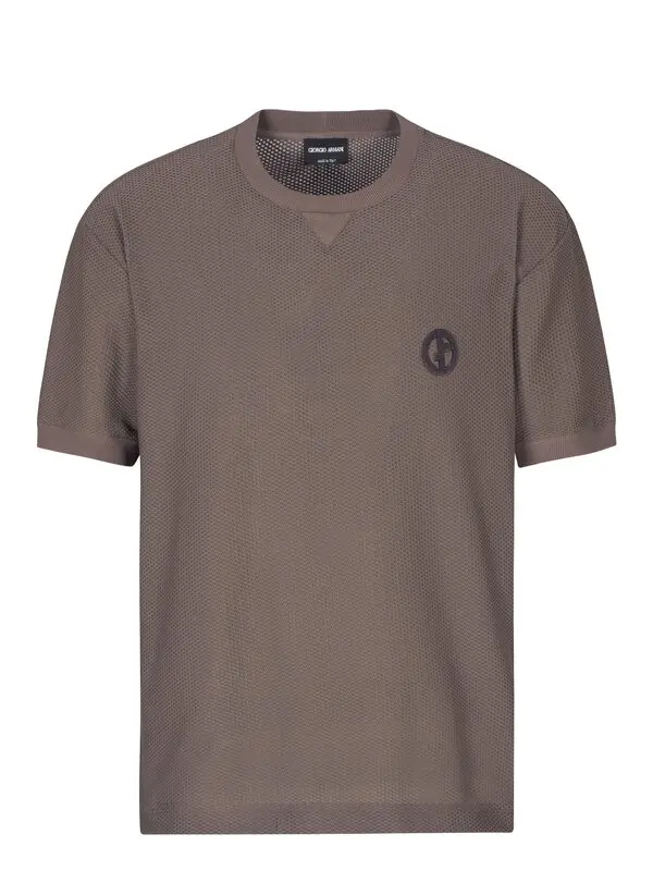 Giorgio Armani Crew-neck T-shirt In Technical Waffle Fabric - Beige