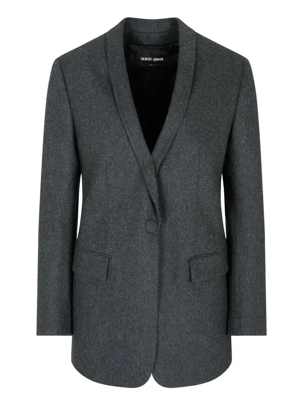 Giorgio Armani Single-breasted Jacket In Wool And Cashmere Flannel - Grey