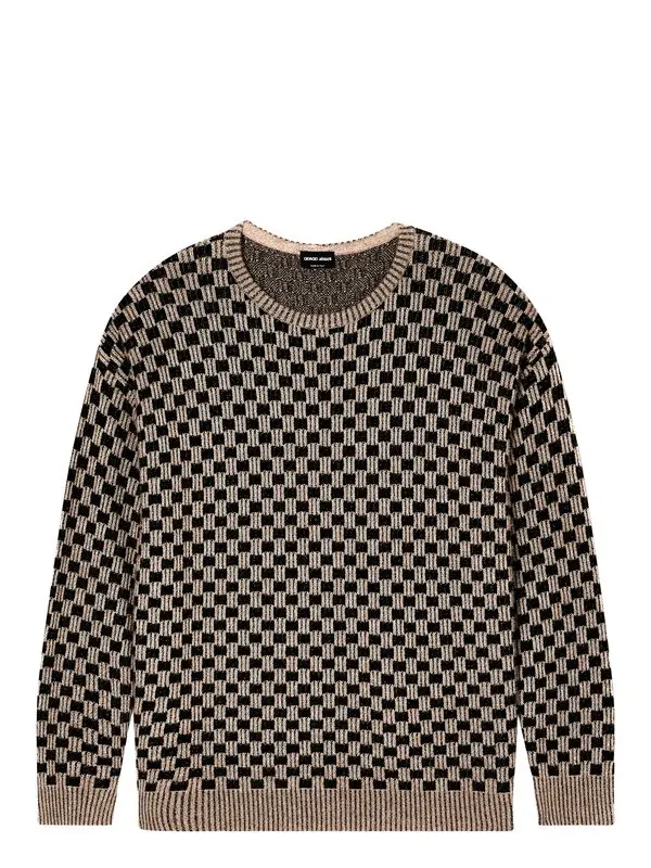 Giorgio Armani Crew-neck Jumper In Cashmere And Silk Blend Jacquard - Black
