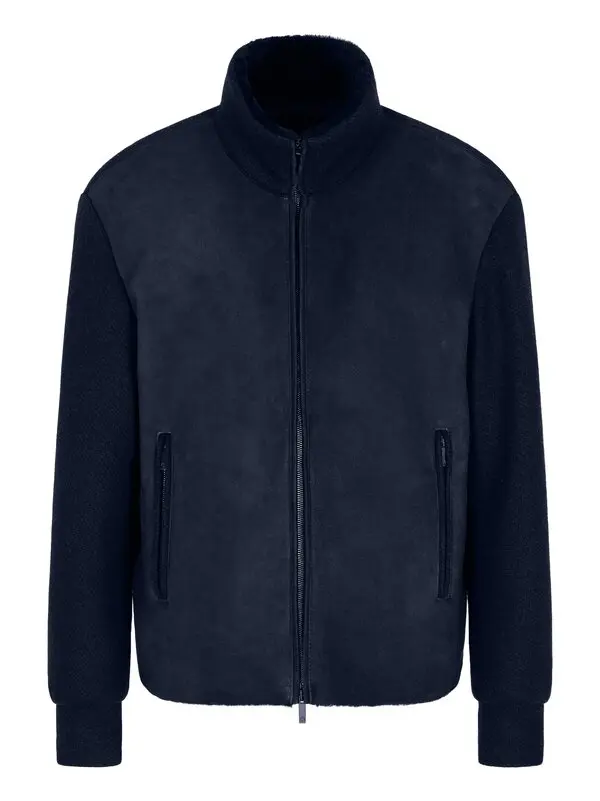 Giorgio Armani Lamb Shearling Suede And Virgin Wool Blouson - Blue