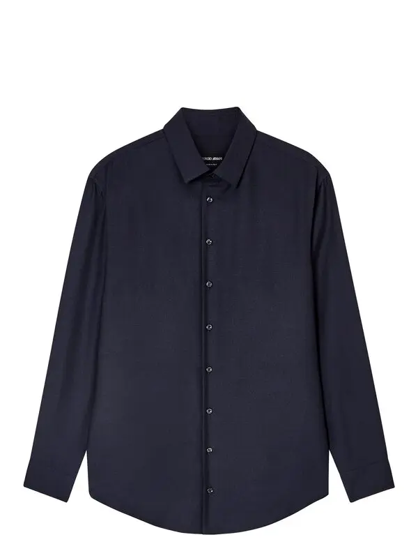 Giorgio Armani Regular-fit Shirt In Cashmere And Silk Twill - Navy_blue