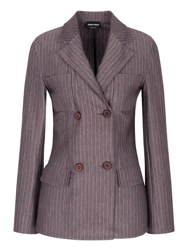 Giorgio Armani Pinstriped Cashmere And Silk Double-breasted Jacket - Brown