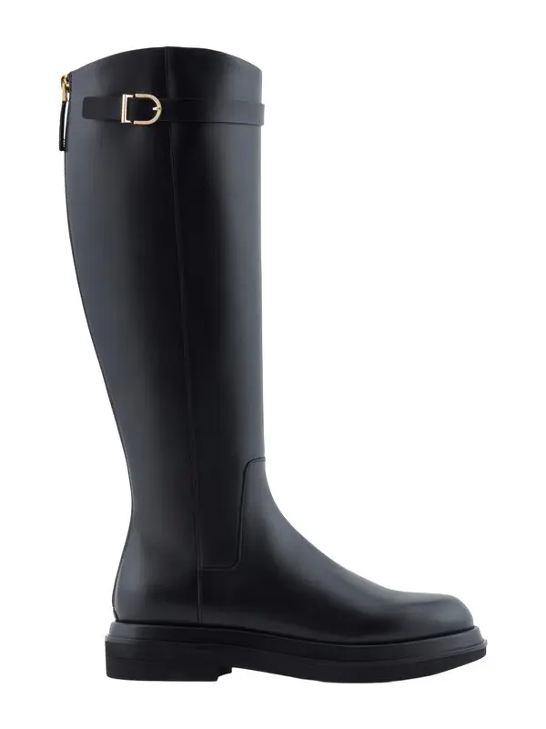 Giorgio Armani Smooth Leather High Boots - Black