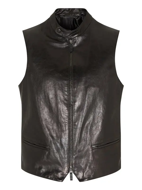 Giorgio Armani Plonge Nappa Calfskin Zip-up Gilet - Black