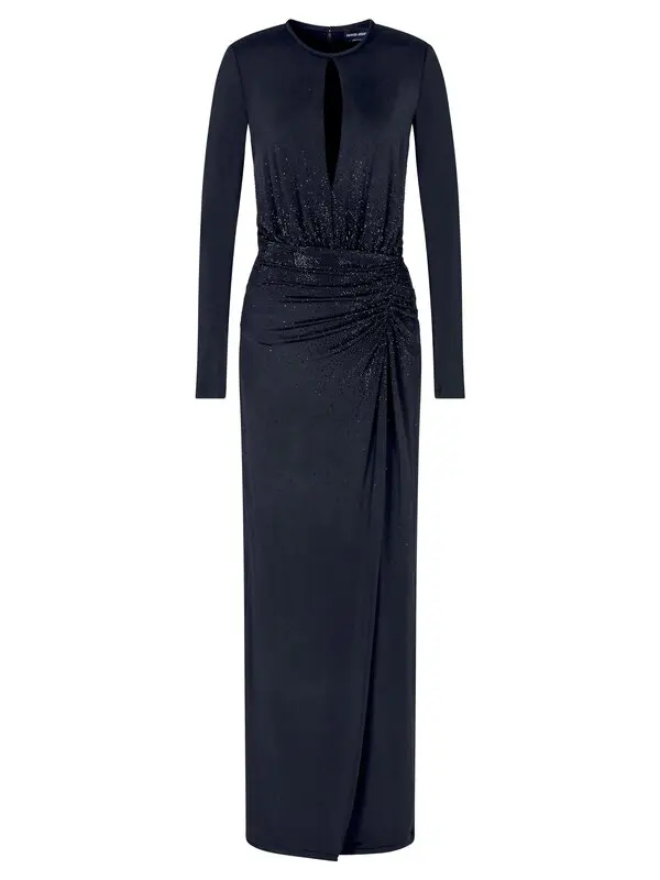 Giorgio Armani Long Viscose Jersey Dress With Rhinestone Embroidery - Black