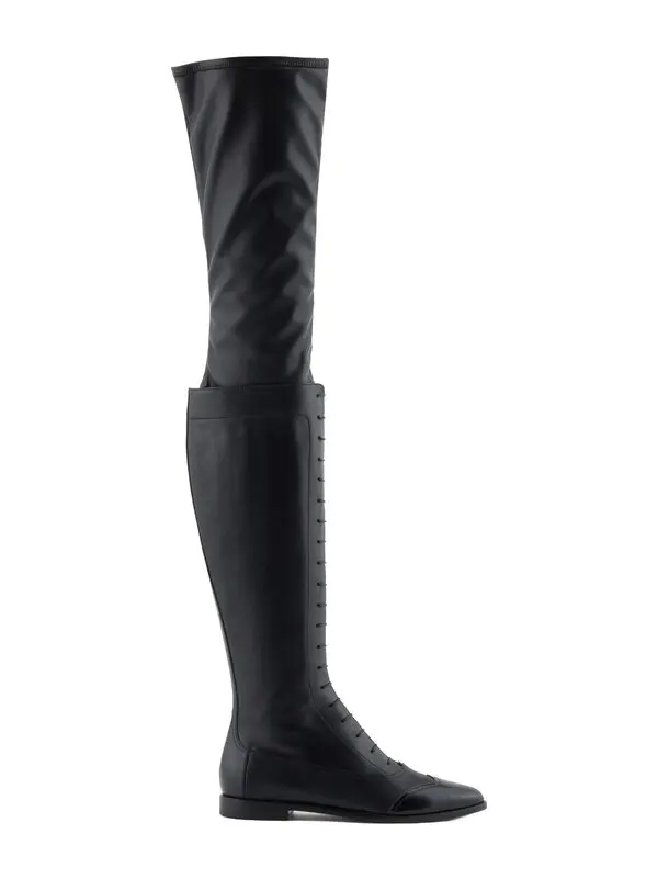 Giorgio Armani Smooth Leather Lace-up Over-the-knee Boots - Black