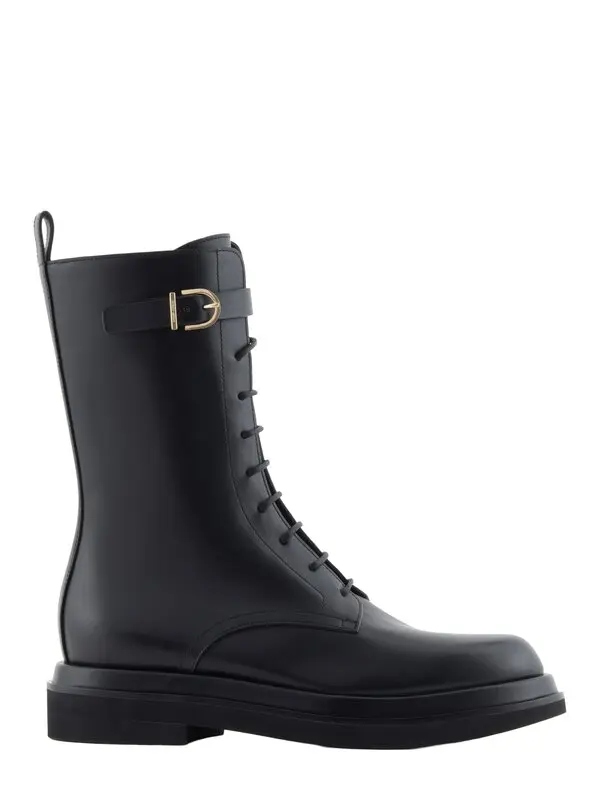 Giorgio Armani Smooth Leather Combat Boots - Black