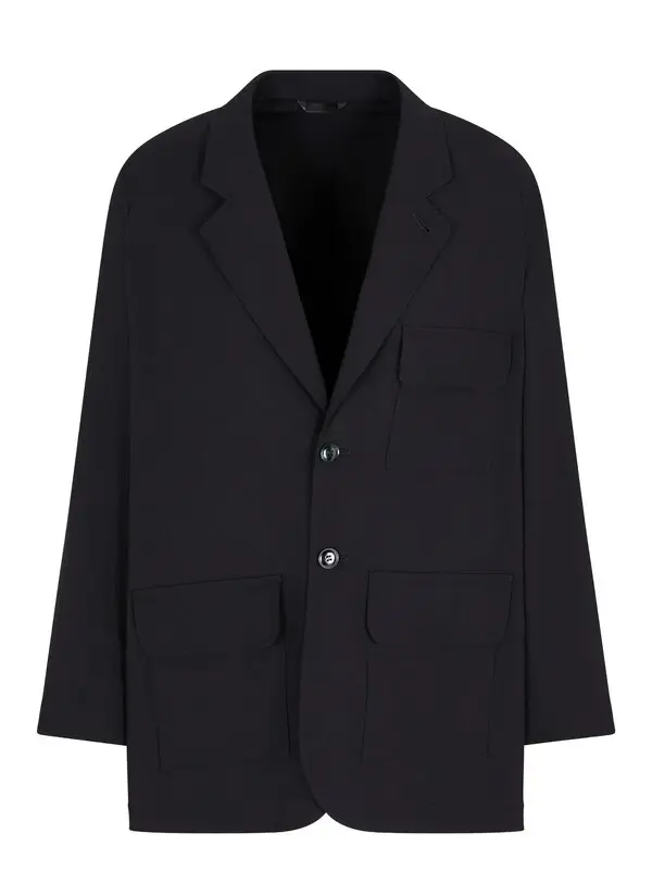Giorgio Armani Single-breasted Jacket In Pure Wool Crêpe - Navy_blue