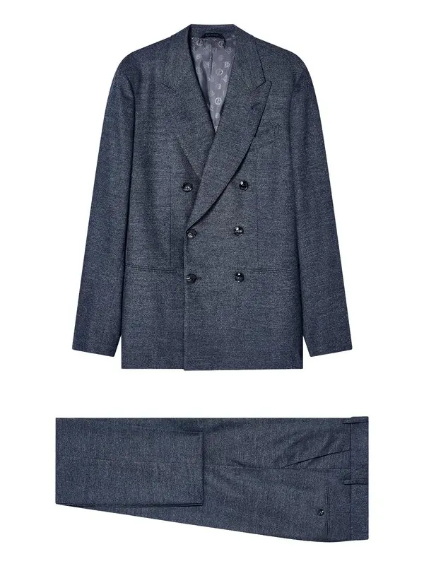 Giorgio Armani Napoli Line Double-breasted Suit In Denim-effect Virgin Wool And Cashmere - Black