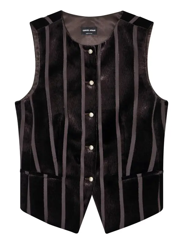 Giorgio Armani Single-breasted Waistcoat In Devoré-striped Corduroy - Patterned