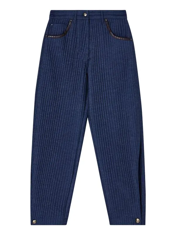 Giorgio Armani Five-pocket Trousers In Viscose, Cotton, And Silk With Quilted Motif - Blue