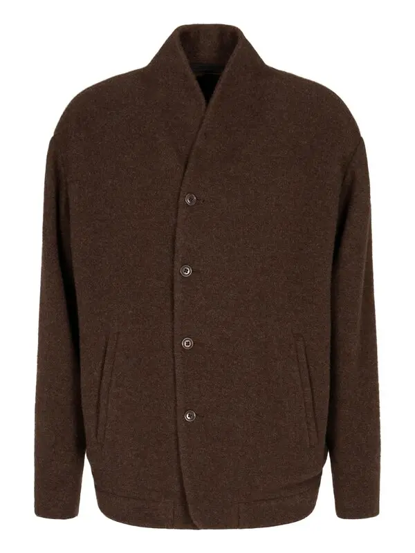 Giorgio Armani Pea Coat In Wool And Cashmere Cloth - Brown