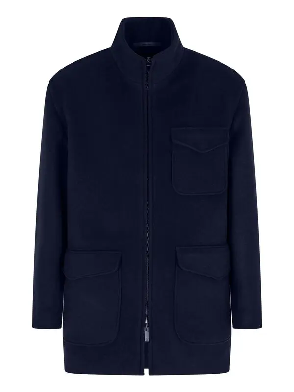 Giorgio Armani Pea Coat In Virgin Wool And Cashmere - Blue