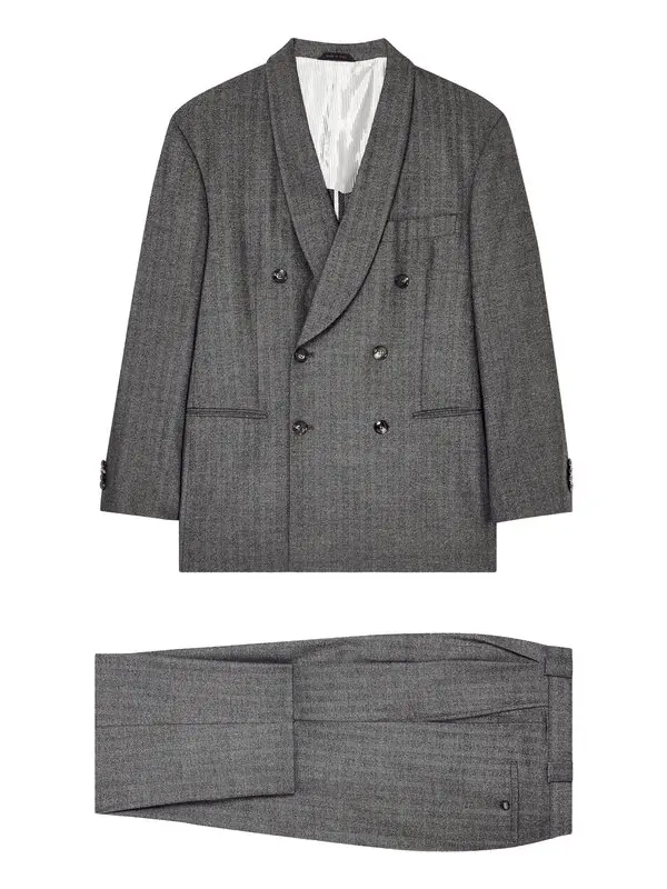 Giorgio Armani Heritage Line Double-breasted Suit In Chevron Virgin Wool And Cashmere - Grey