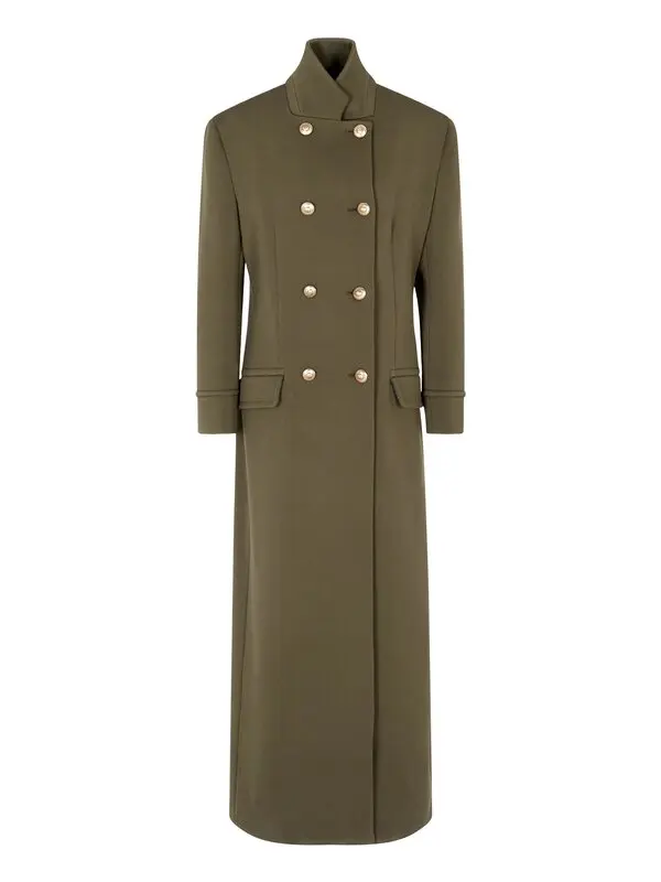 Giorgio Armani Long Double-breasted Stretch Wool Coat - Green