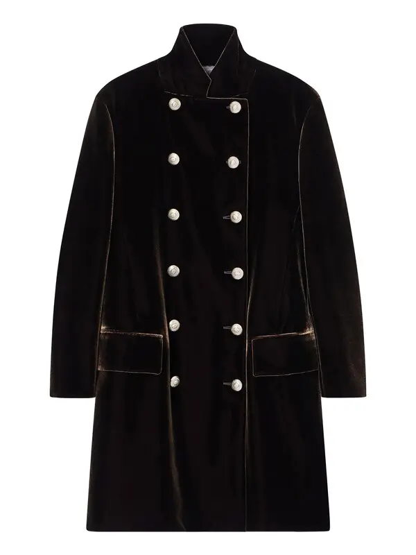 Giorgio Armani Double-breasted Velvet Coat - Brown