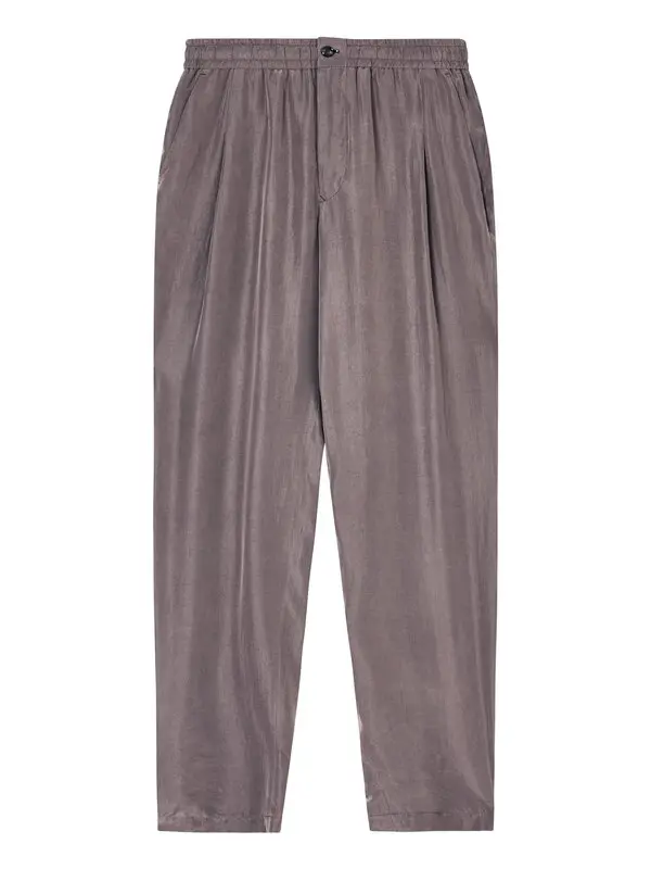Giorgio Armani Flat-front Lyocell Canvas Trousers - Brown