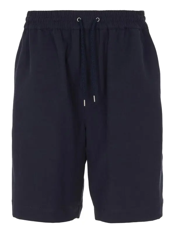 Giorgio Armani Bermuda Shorts In Lyocell Canvas And Cotton - Navy_blue