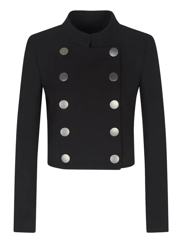 Giorgio Armani Double-breasted Short Jacket In Silk Crêpe Cady - Black