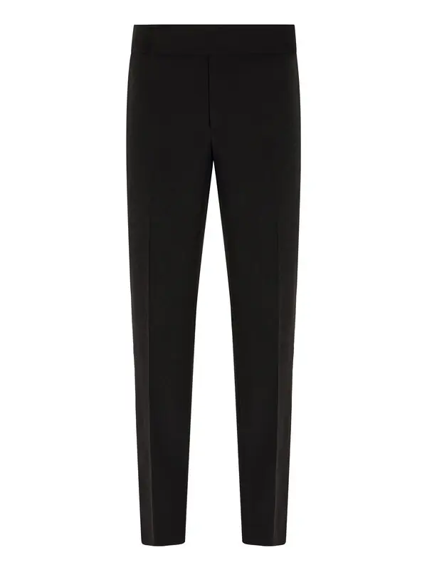 Giorgio Armani Flat-front Trousers In Wool Crêpe - Black