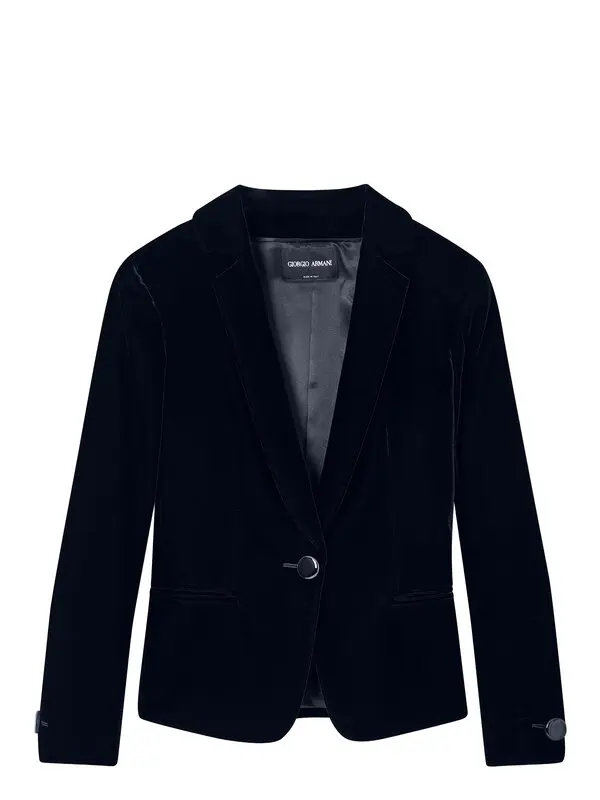 Giorgio Armani Single-breasted Stretch Velvet Jacket - Black