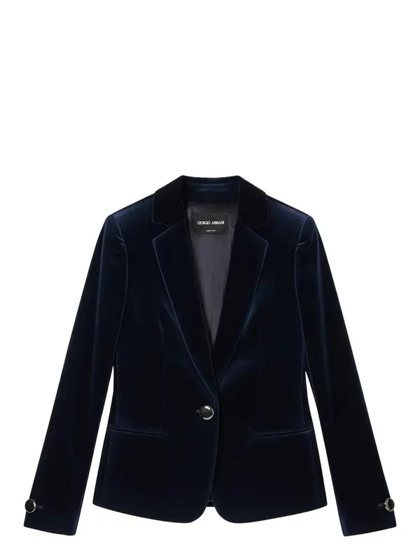 Giorgio Armani Single-breasted Stretch Velvet Jacket - Navy Blue