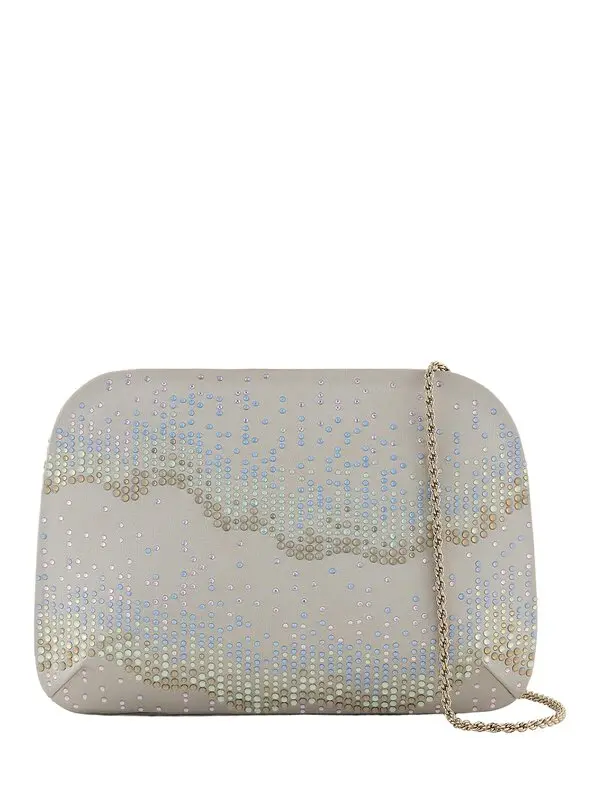 Giorgio Armani La Prima Satin Clutch With Rhinestone Wave Motif - Grey