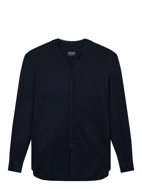 Giorgio Armani Giorgio's Silk Interlock Shirt With Rhinestone Piping - Black