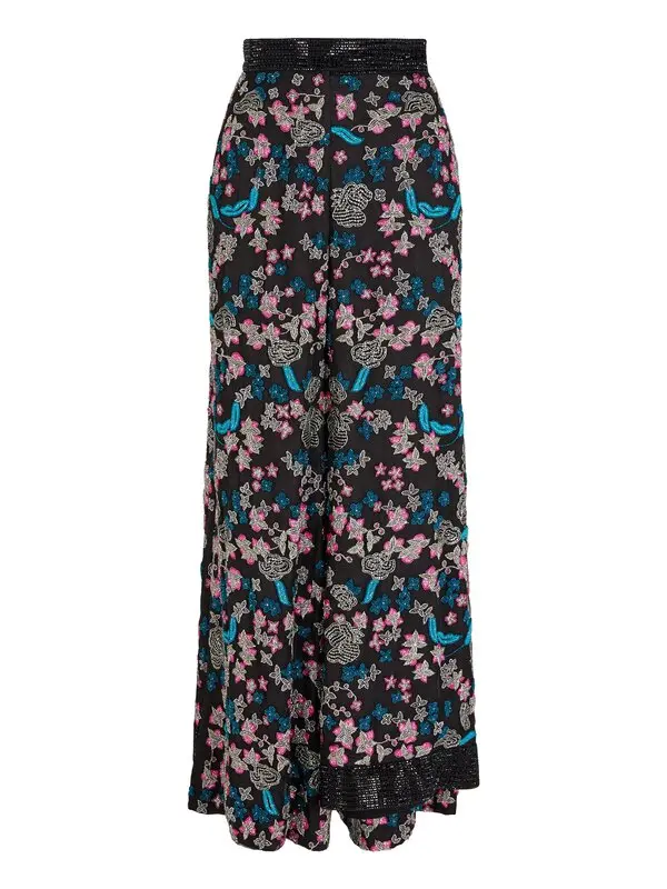 Giorgio Armani Floral Motif Silk Culottes - Black