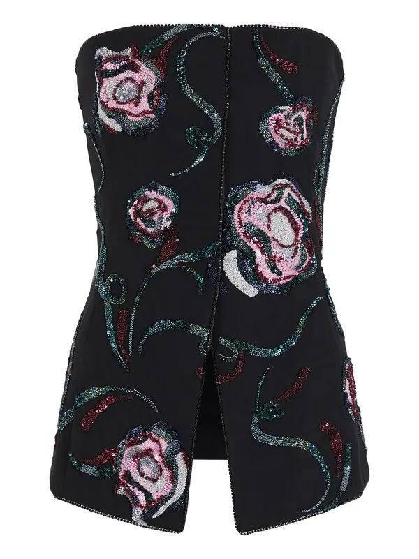 Giorgio Armani Floral Embroidered Bustier Top - Black