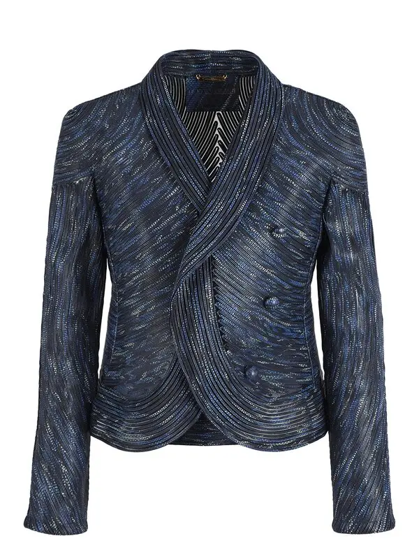 Giorgio Armani Embroidered Nappa Leather Single-breasted Jacket - Blue
