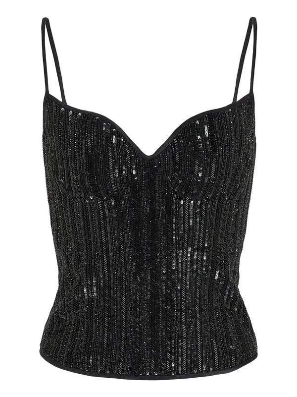 Giorgio Armani Bustier Top With Pinstripe Embroidery - Black