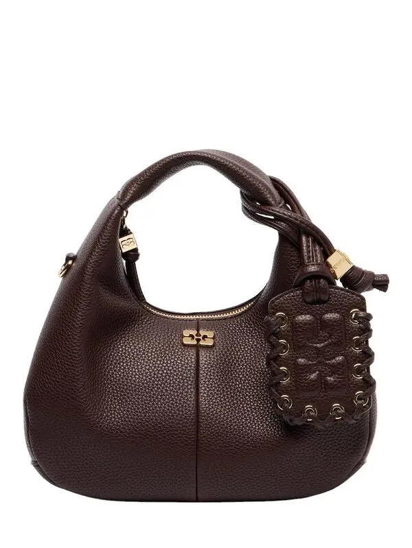 GANNI Textured Leather Mini Tote Bag With Top Handle And Detachable Shoulder Strap - Brown