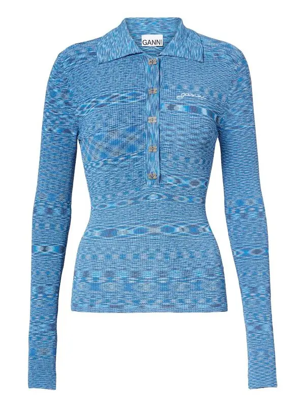 GANNI Space-dyed Polo Sweater - Blue