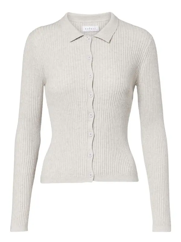 Velvet By Graham & Spencer Nikki Cotton And Cashmere Polo Shirt - Grey