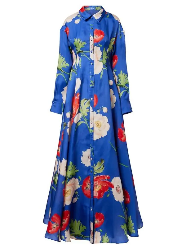 LEO LIN Josephine Floral Silk Gown - Blue