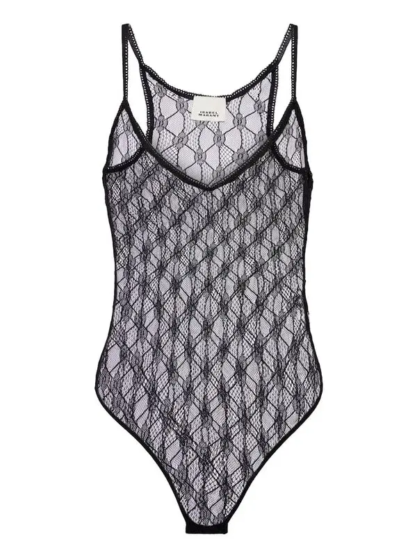 Isabel Marant Mildy Sheer Lace Bodysuit - Black