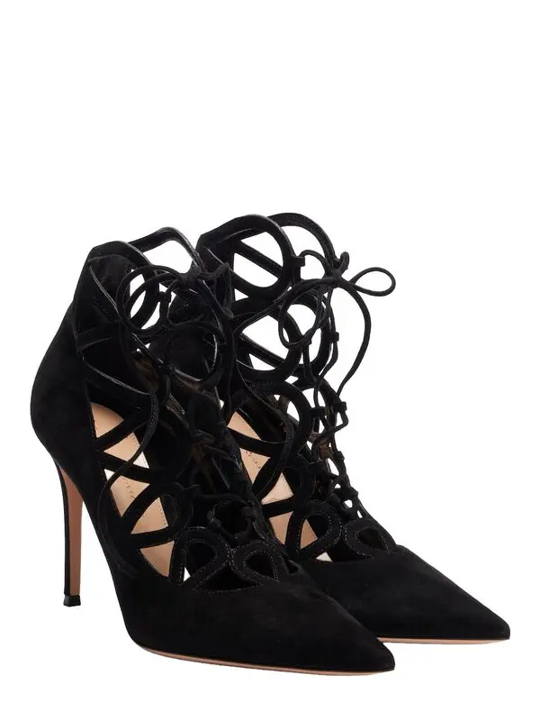 GIANVITO ROSSI Elisa 95 Suede Lace-up Pumps - Black