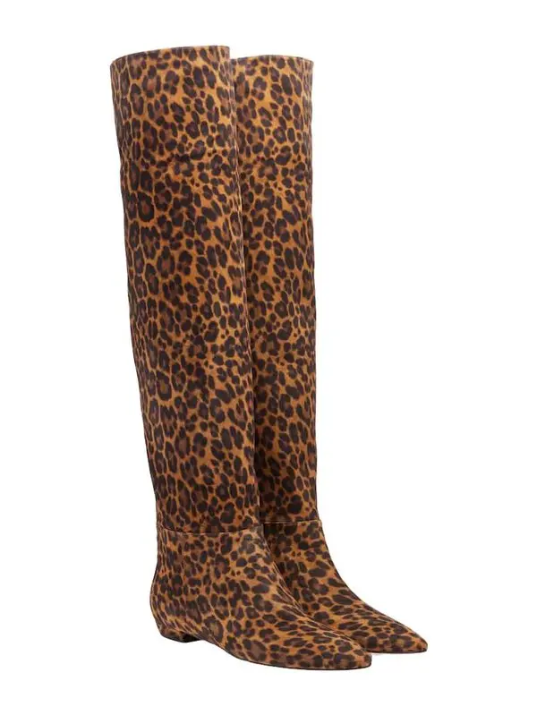 GIANVITO ROSSI Leopard-print Suede Knee-high Boots - Brown