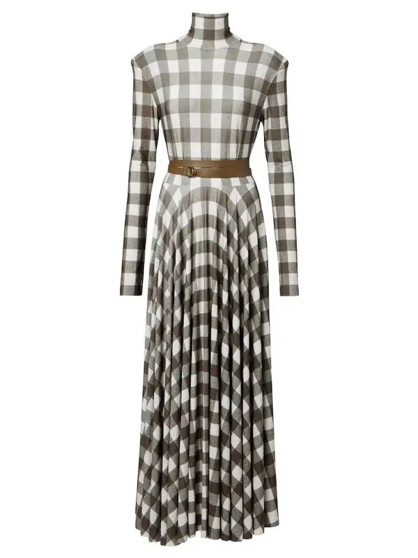 Norma Kamali Checked Turtleneck Jersey Midi Dress - Brown