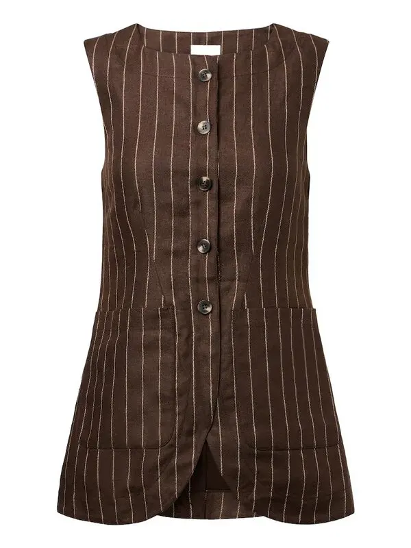 Posse Emma Pinstripe Linen Top - Brown