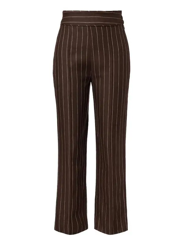 Posse Thea Pinstriped Linen Pants - Brown