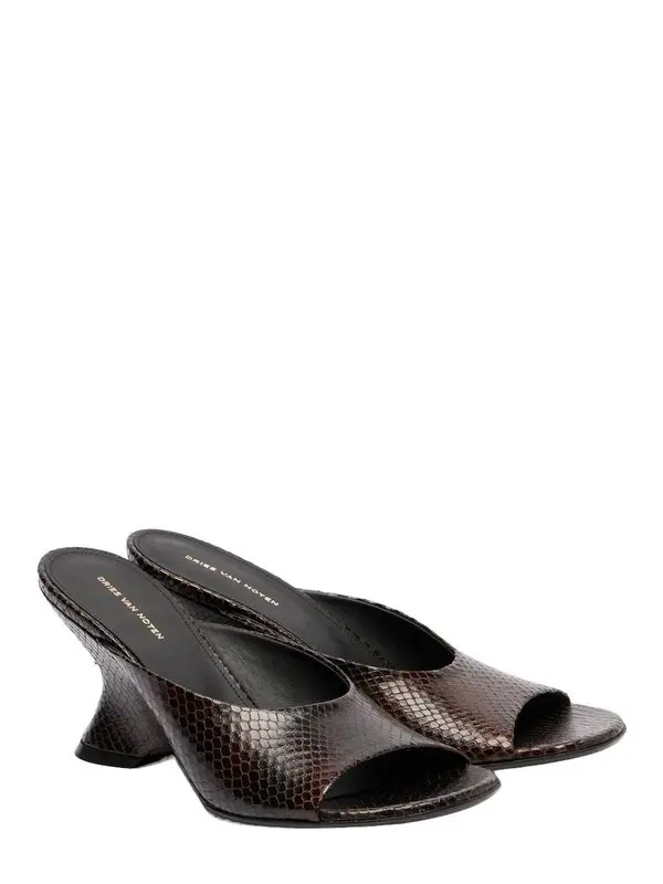 Dries Van Noten 75 Snake-effect Leather Wedge Mules - Brown