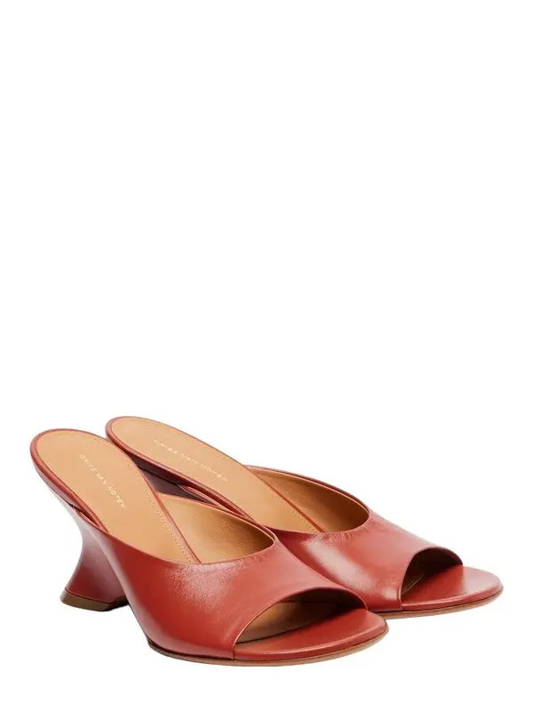 Dries Van Noten 75 Leather Wedge Mules - Orange