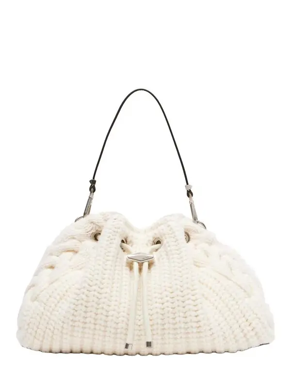 JIMMY CHOO Cinch Cable-knit Bucket Bag - White