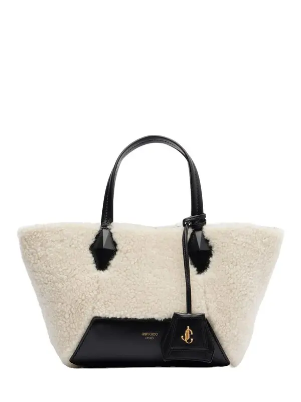 JIMMY CHOO Diamond Small Shearling Tote Bag - White