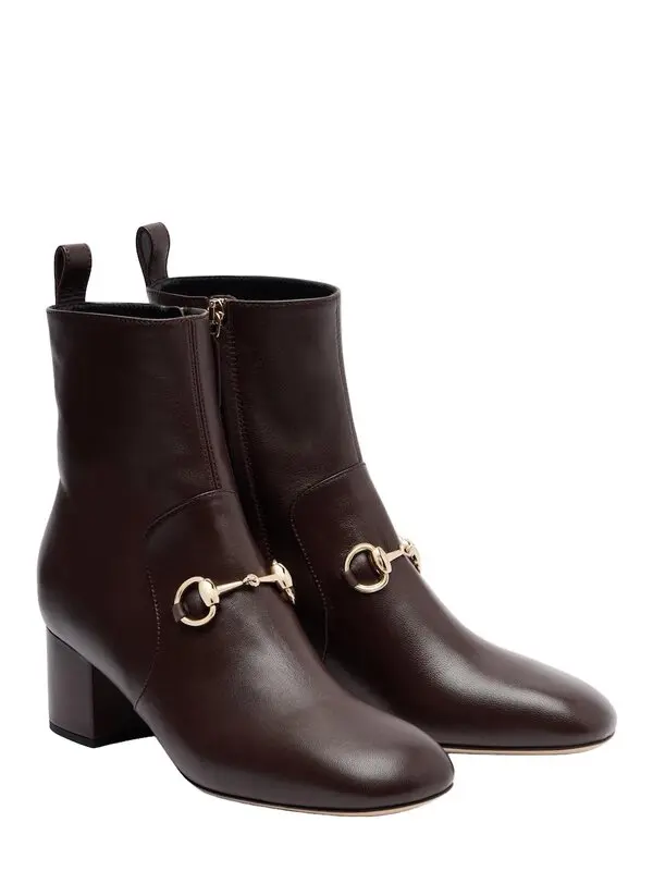Gucci Horsebit Leather Ankle Boots - Brown