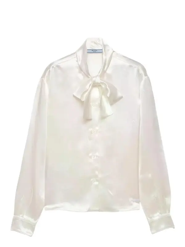Prada Scarf-collar Satin Shirt - White