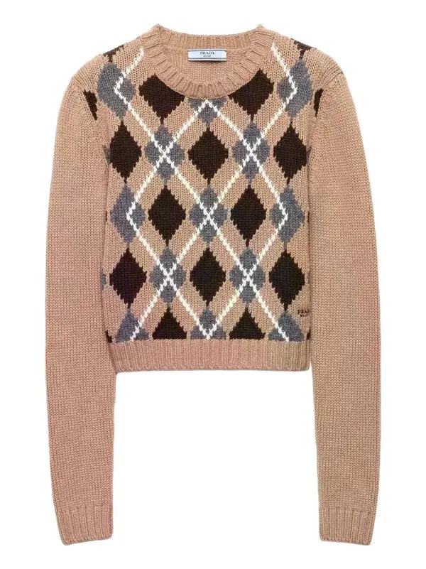 Prada Argyle-pattern Crew-neck Sweater - Brown
