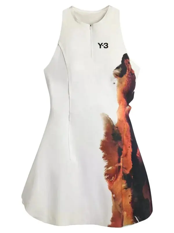 Y3 Abstract-print Mini Dress - Neutrals